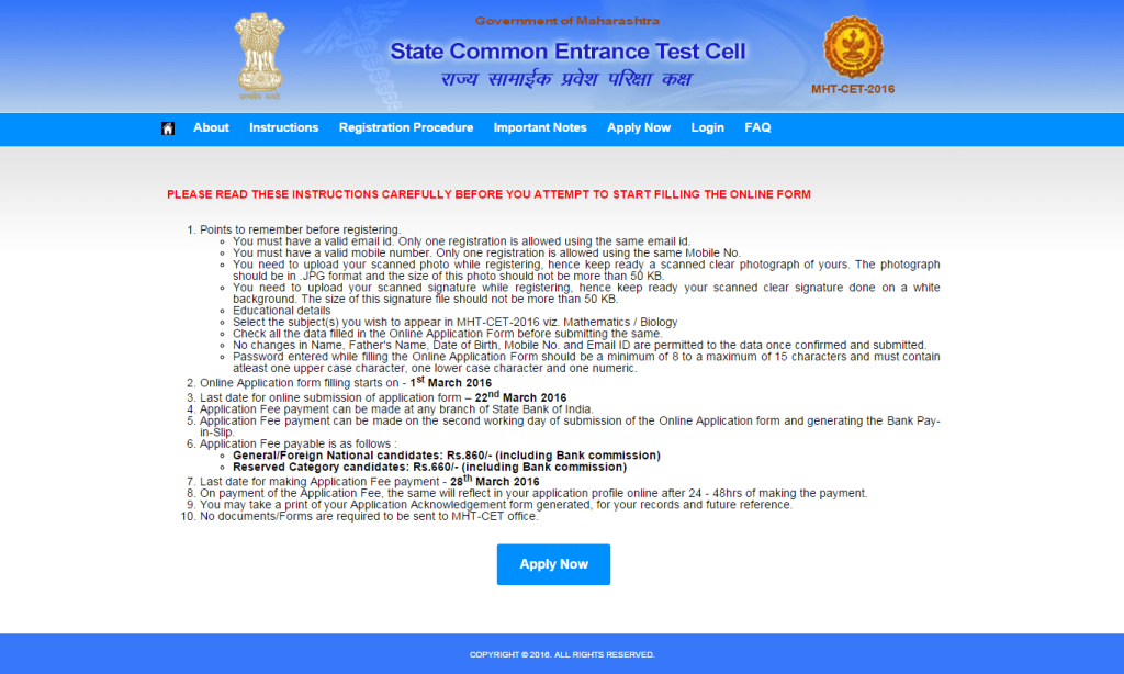MHT CET 2016 | Registration Starts - Apply Now